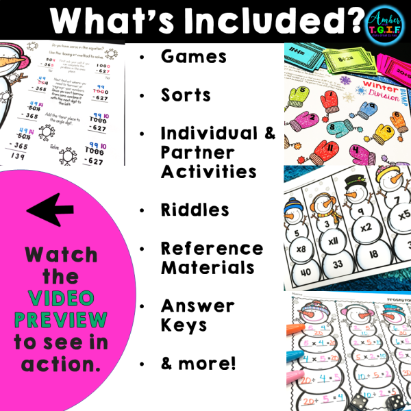 3rd Grade January Winter Math Centers Snow Multiplication & Division ...