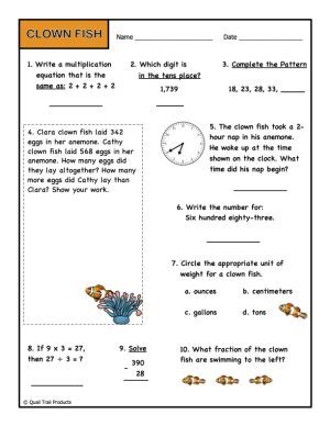 Grade 3 and Grade 4 Sea Life MATH Worksheets - Made By Teachers