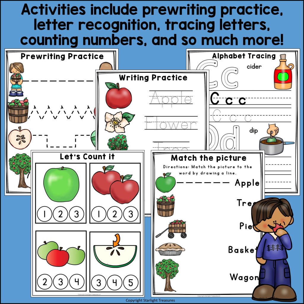 Apple Orchard Pre-K Kindergarten Worksheets for Early Readers - Fall ...