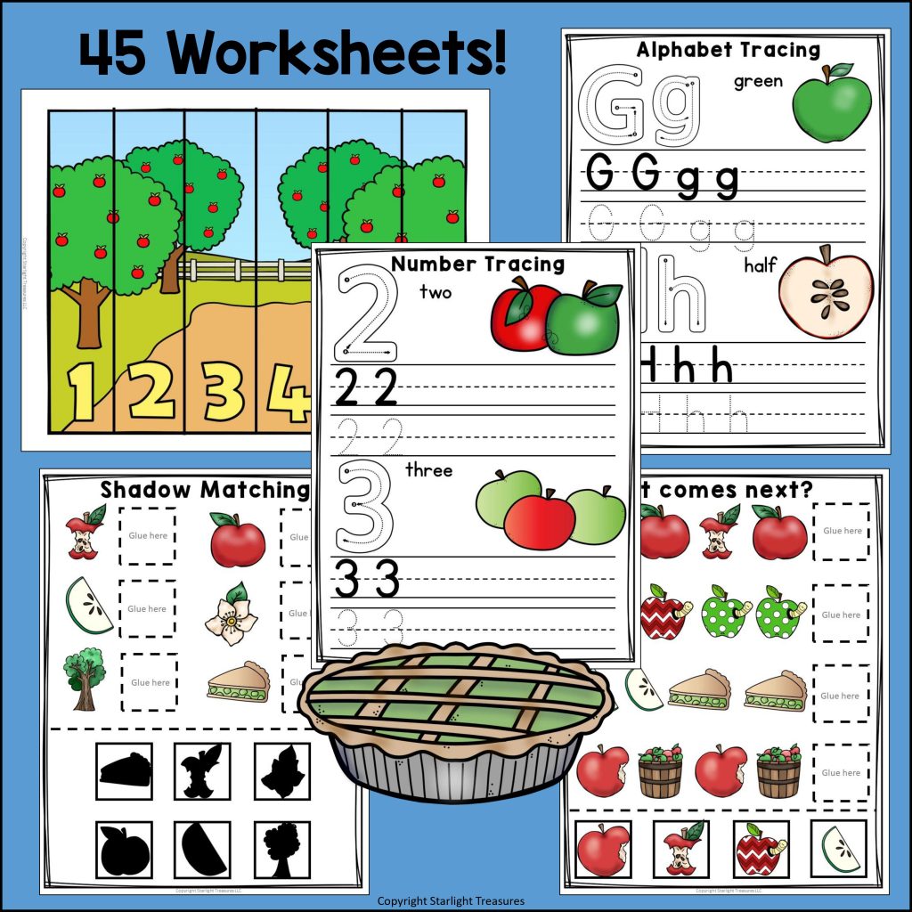 Apple Orchard Pre-K Kindergarten Worksheets for Early Readers - Fall ...
