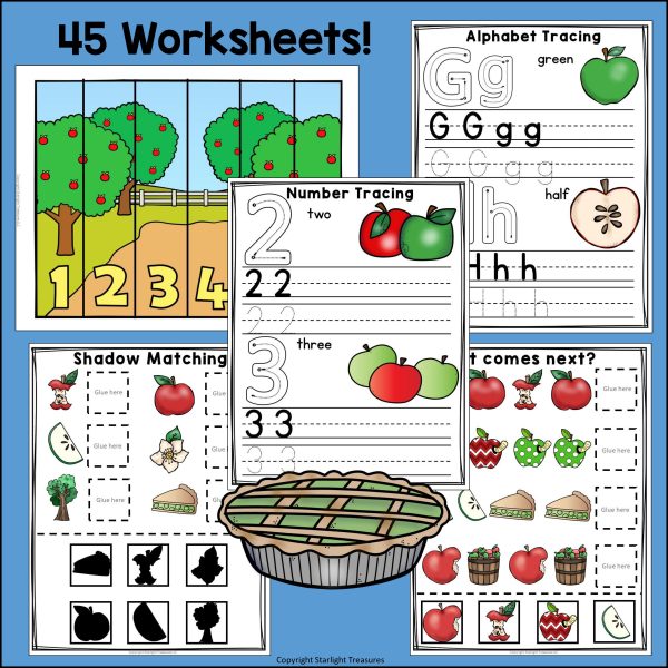 Apple Orchard Pre-K Kindergarten Worksheets for Early Readers - Fall ...