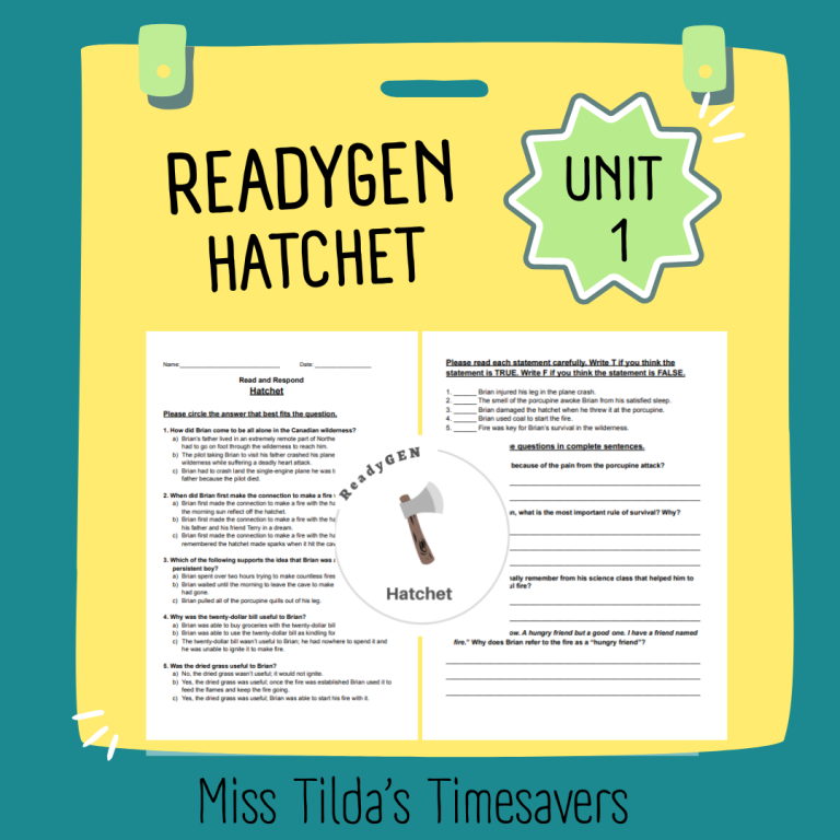 Hatchet - Read and Respond Grade 5 ReadyGEN - Made By Teachers