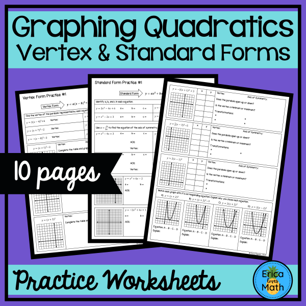 Graphing Quadratics in Vertex & Standard Form Worksheets | Made By Teachers