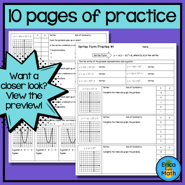 Graphing Quadratics in Vertex & Standard Form Worksheets | Made By Teachers