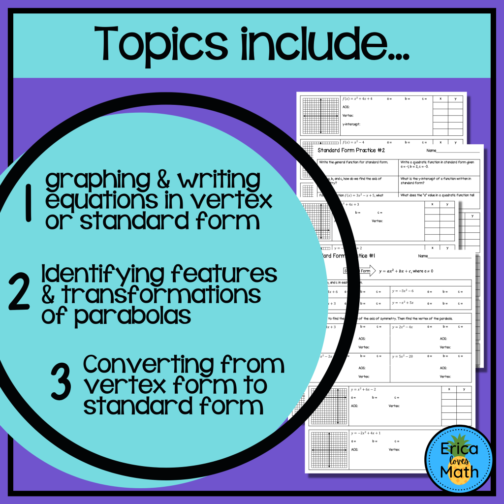 Graphing Quadratics in Vertex & Standard Form Worksheets | Made By Teachers