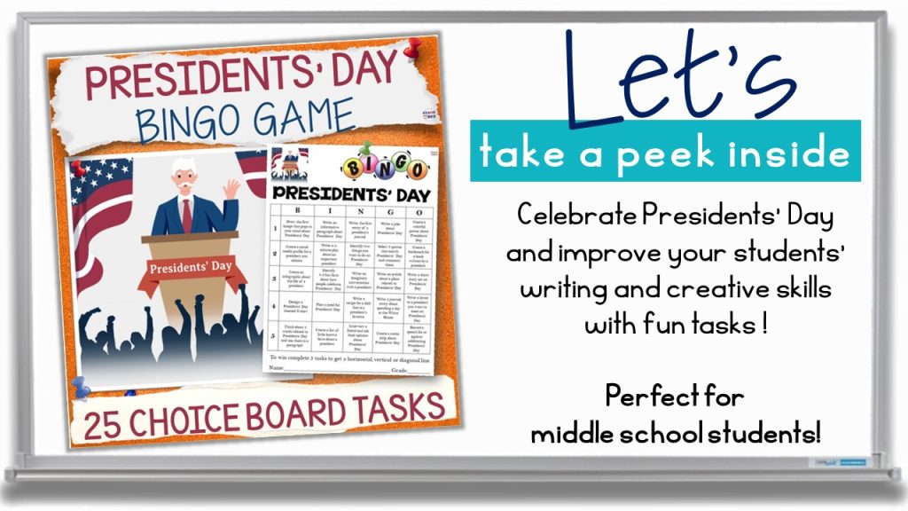 Presidents' Day Bingo Game, NO PREP Middle School Activities Choice ...