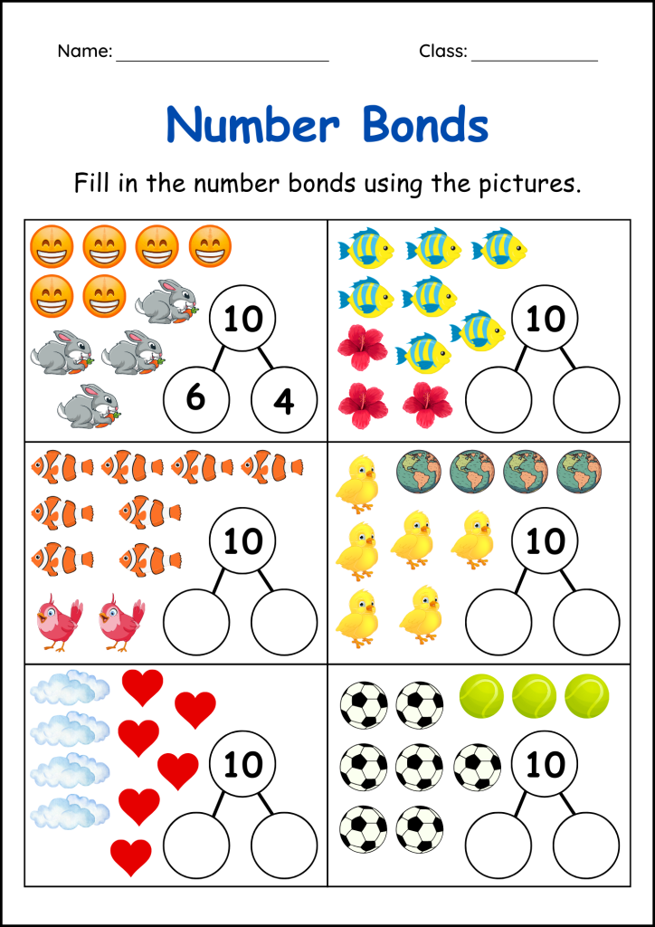 Addition Number Bonds to 5 and to 10 Worksheets - Missing Parts ...