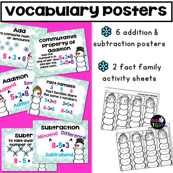 Addition and Subtraction Fact Families January Winter Snowman ...