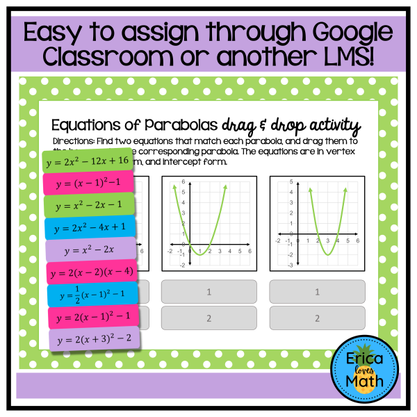 Equations of Parabolas Digital Activity Drag & Drop - Made By Teachers