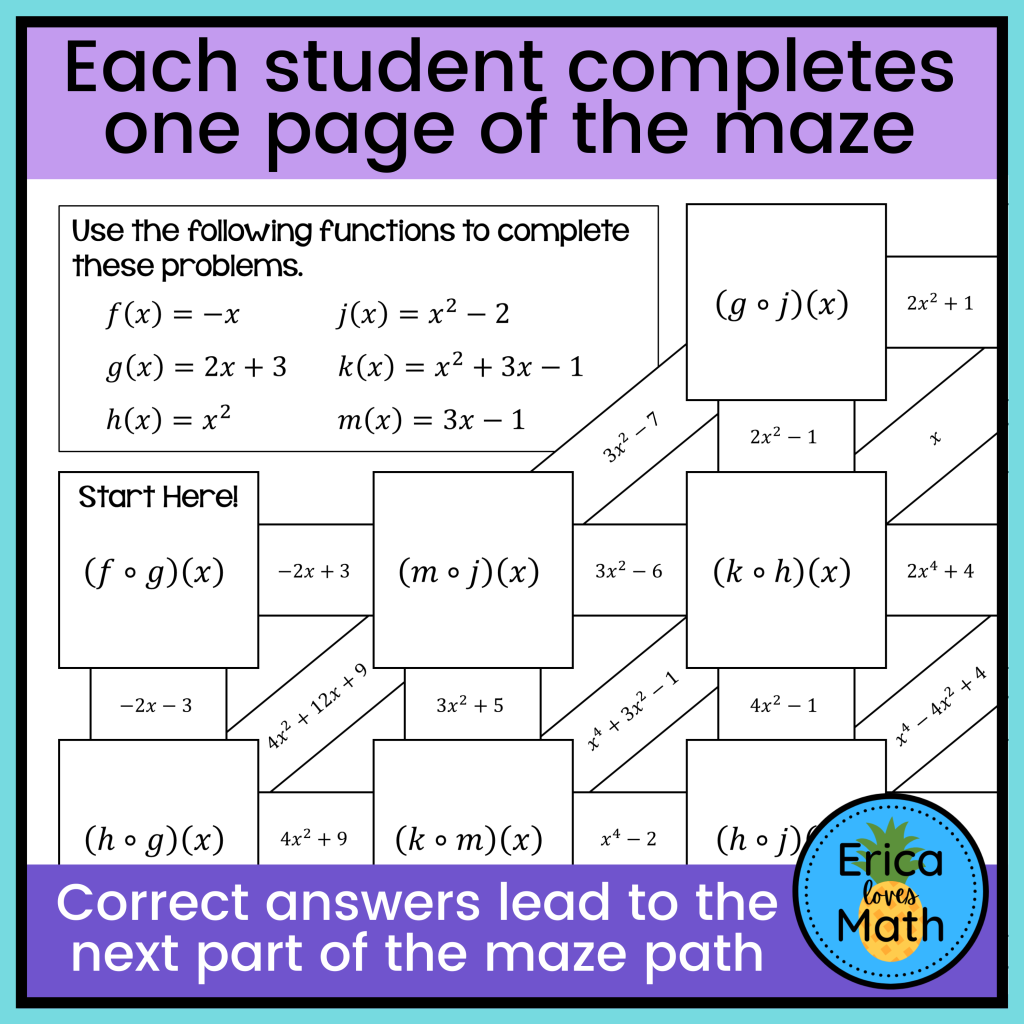 Composition of Functions Partner Maze Activity (Worksheets) | Made By ...