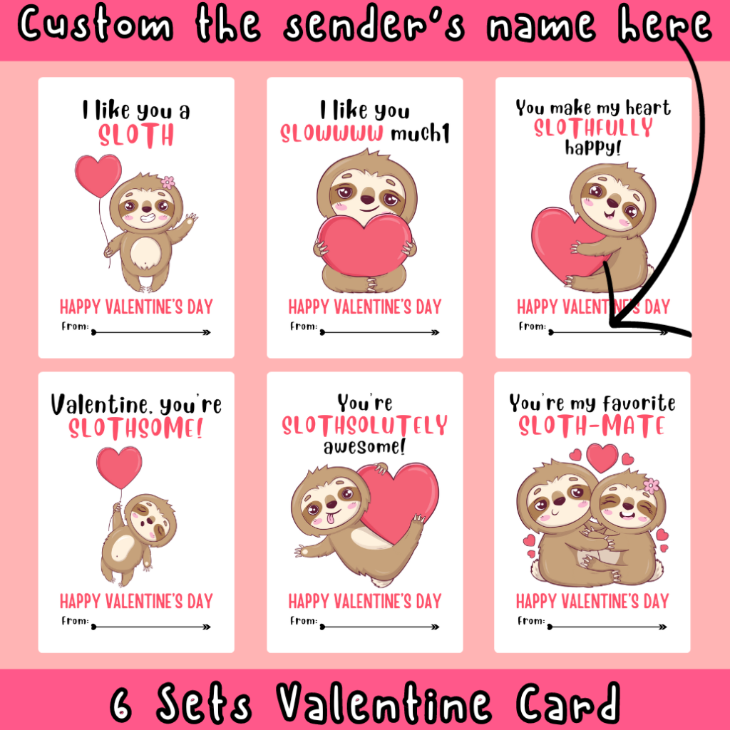 Valentine's Day Card Sloth Theme Printable Digital Card - Made By Teachers