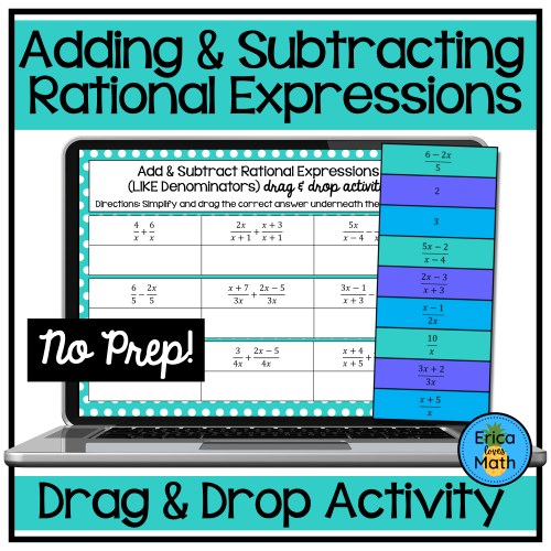 Adding & Subtracting Rational Expressions Digital Drag & Drop Activity ...