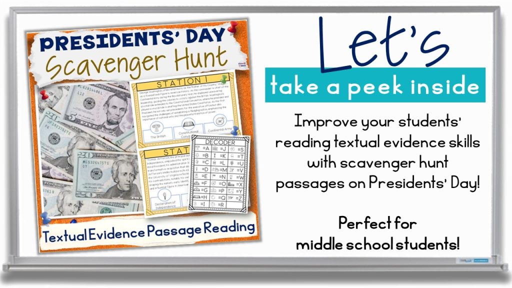 Presidents Day Scavenger Hunt Reading Passages Textual Evidence ...