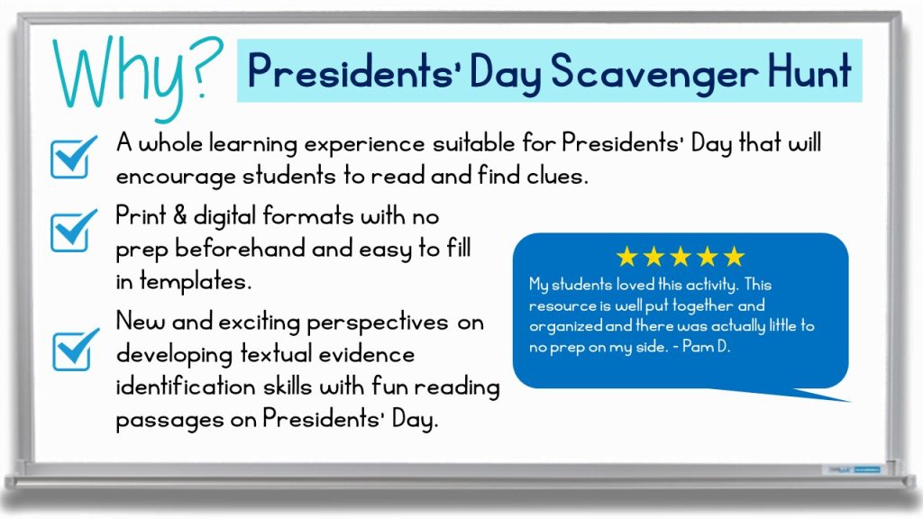 Presidents Day Scavenger Hunt Reading Passages Textual Evidence ...
