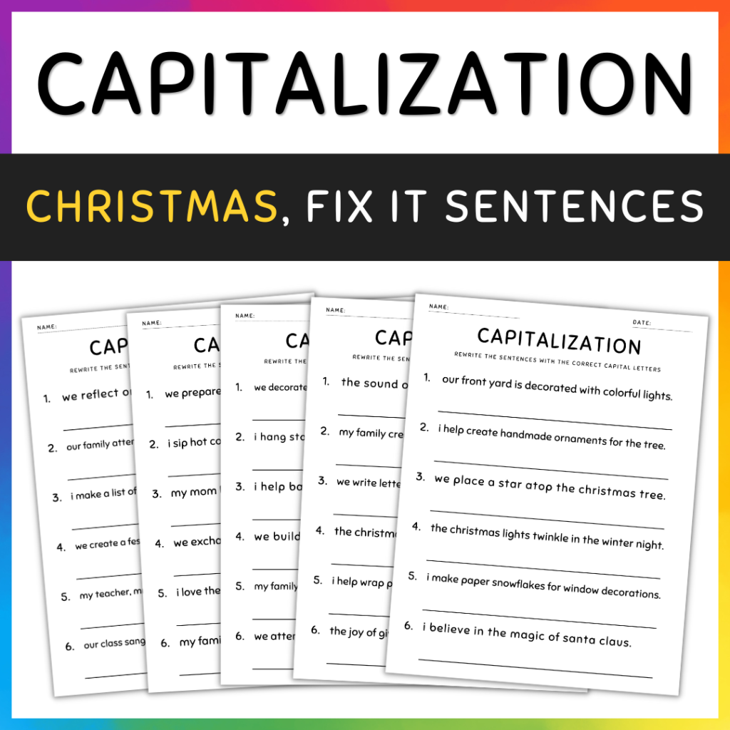 Christmas Capitalization Worksheets Fix the Sentences Grammar Practice ...