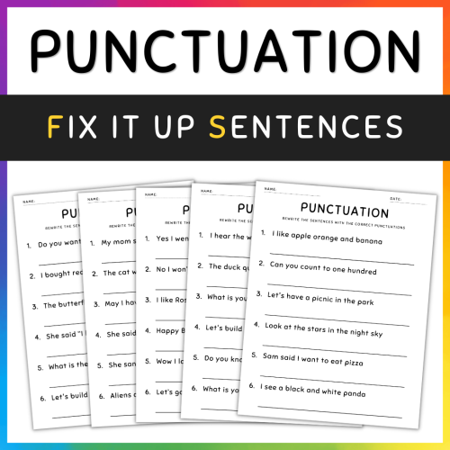 Punctuation Worksheets Fix the Sentences Grammar Practice, 2nd Grade ...