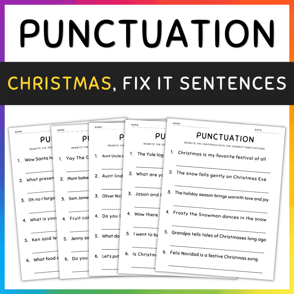 Christmas Punctuation Worksheets Fix the Sentences Grammar Practice ...