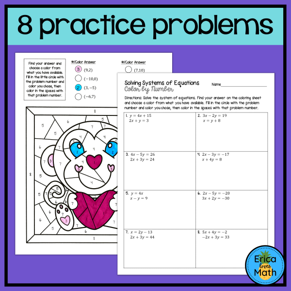 Solving Systems of Equations Color by Number Activity (Valentine's Day ...