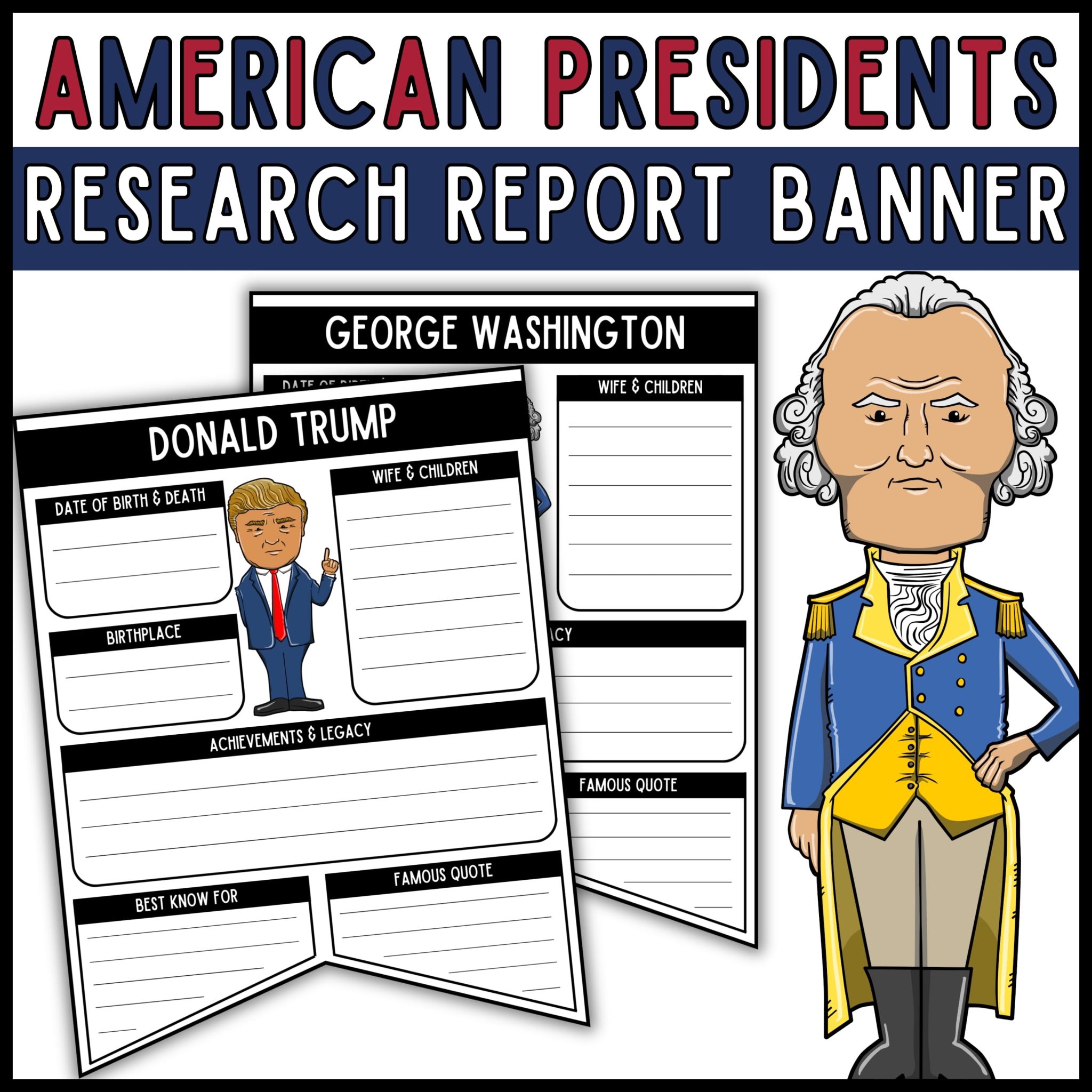 American President's Day Biography Research Report Banners Bulletin ...