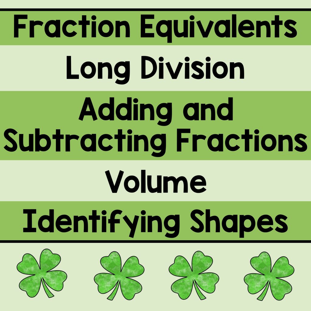 Math Mystery | St. Patrick's Day | Fractions, Shapes, Division, Volume ...