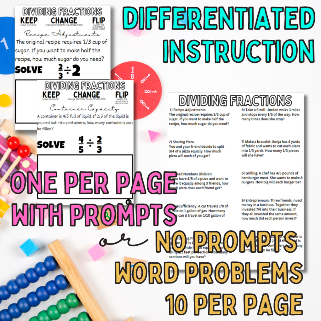 Dividing Fractions Word Problems with Differentiated Instruction | Made ...