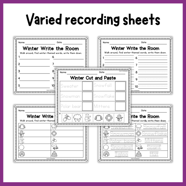 Winter Vocabulary Write The Room Activities | Word Wall Cards Writing ...