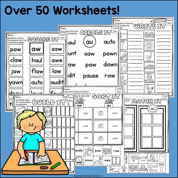Vowel Pairs AU, AW Worksheets and Activities for Early Readers ...