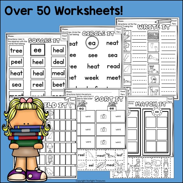 Vowel Pairs EE, EA Worksheets and Activities for Early Readers ...