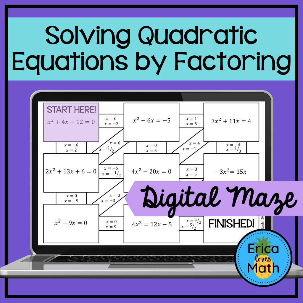 Solving Quadratic Equations by Factoring Digital Activity Maze - Made ...