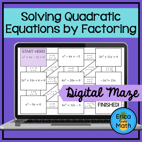Solving Quadratic Equations by Factoring Digital Activity Maze - Made ...