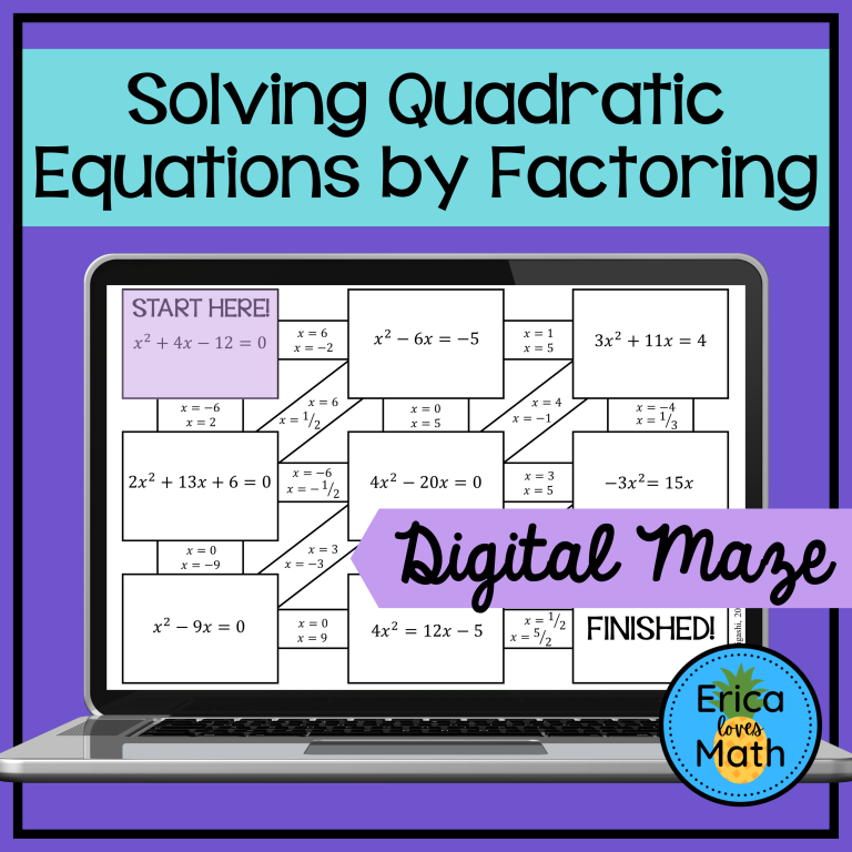 Solving Quadratic Equations by Factoring Digital Activity Maze - Made ...