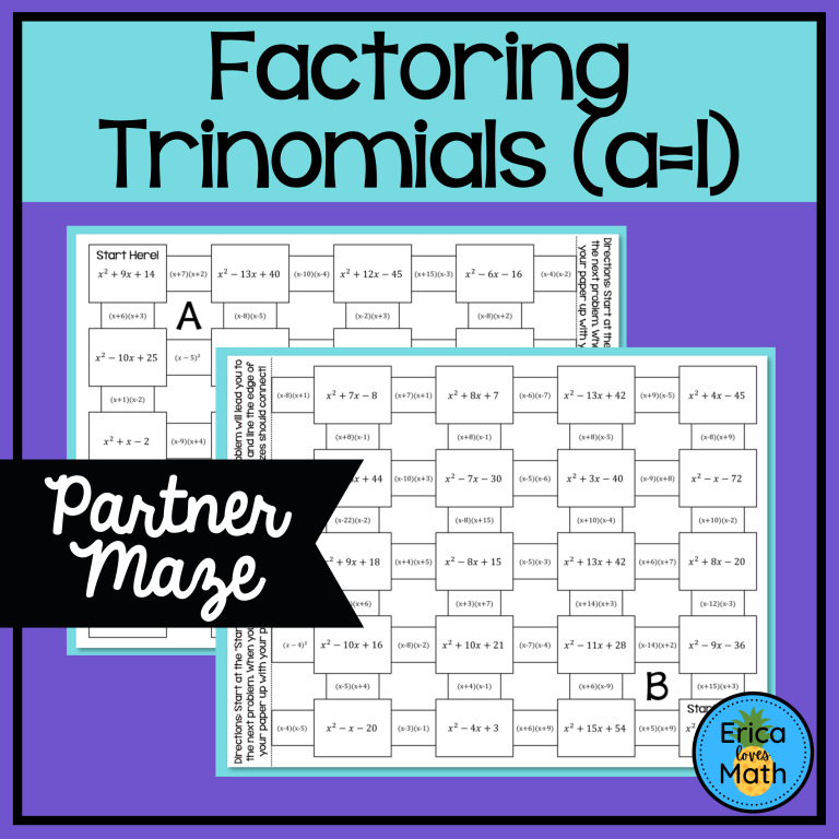 Factoring Trinomials (a=1) Activity Partner Maze - Made By Teachers