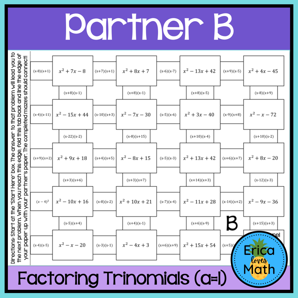 Factoring Trinomials (a=1) Activity Partner Maze - Made By Teachers