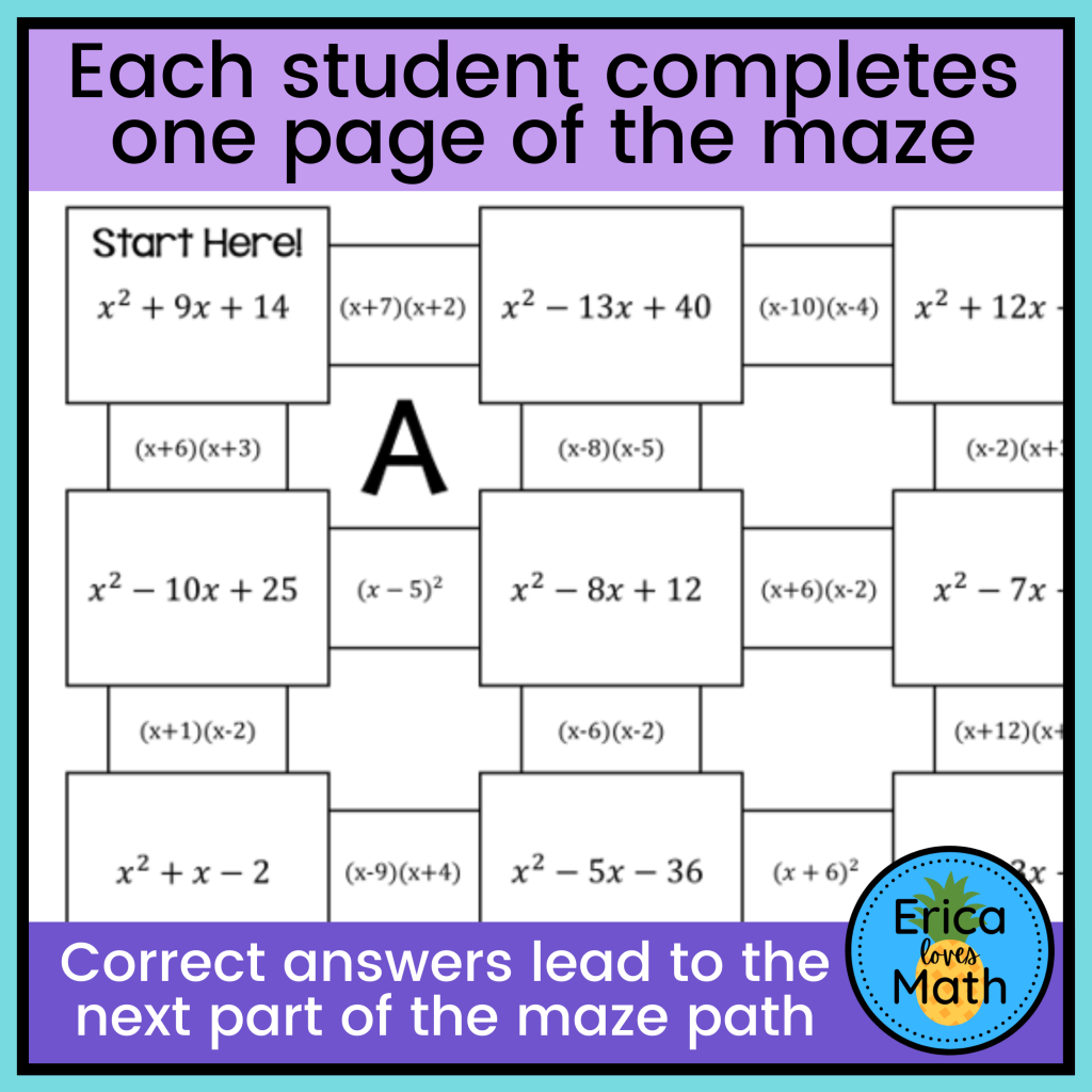 Factoring Trinomials (a=1) Activity Partner Maze - Made By Teachers