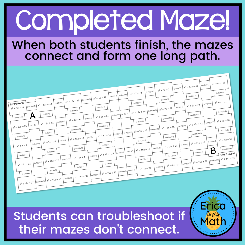 Factoring Trinomials (a=1) Activity Partner Maze - Made By Teachers