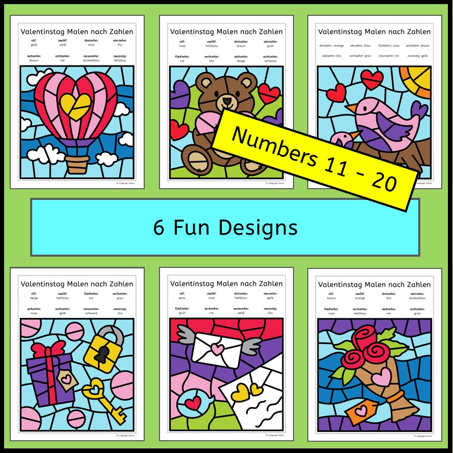German Valentine's Day Color by Number to 20 Bundle Valentinstag | Made ...