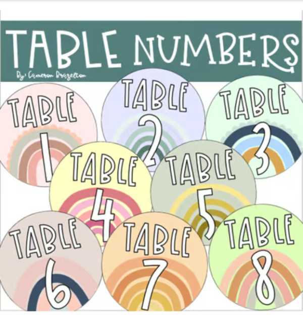 Table Numbers Signs Boho Muted Modern Rainbow Theme Classroom Decor ...