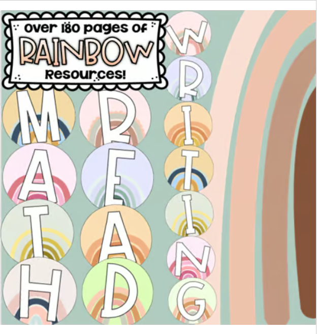 Boho Rainbow Class Decor Bundle (Behavior Chart, Name Plates, Labels ...