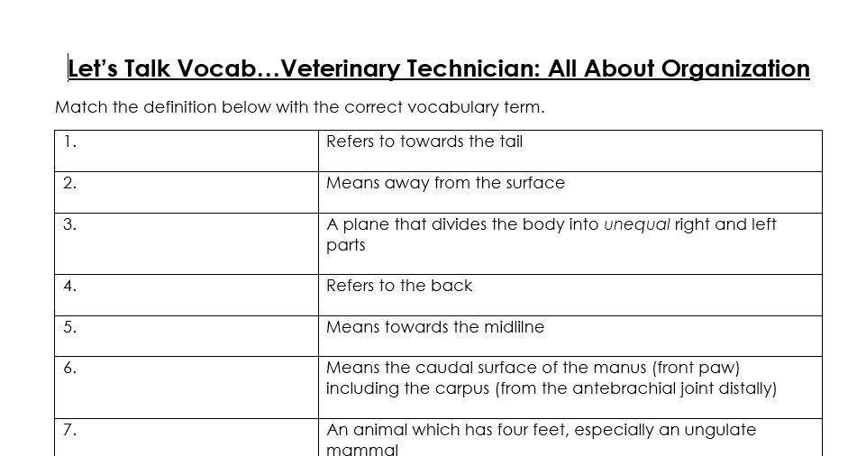 Veterinary Technician: Organization Worksheet (Animal Science) - Made ...
