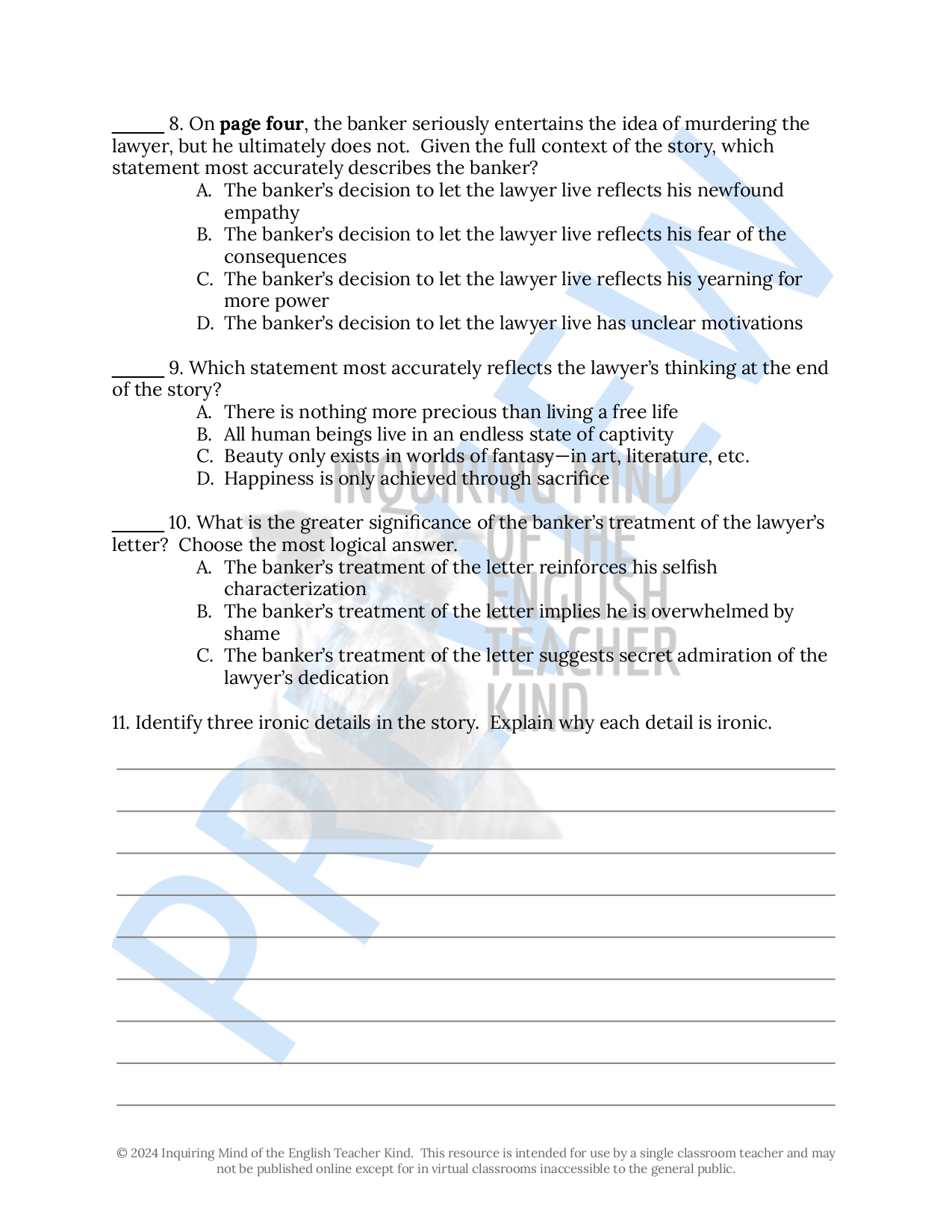 "The Bet" by Anton Chekhov Quiz, Close Reading, and Vocabulary Games ...