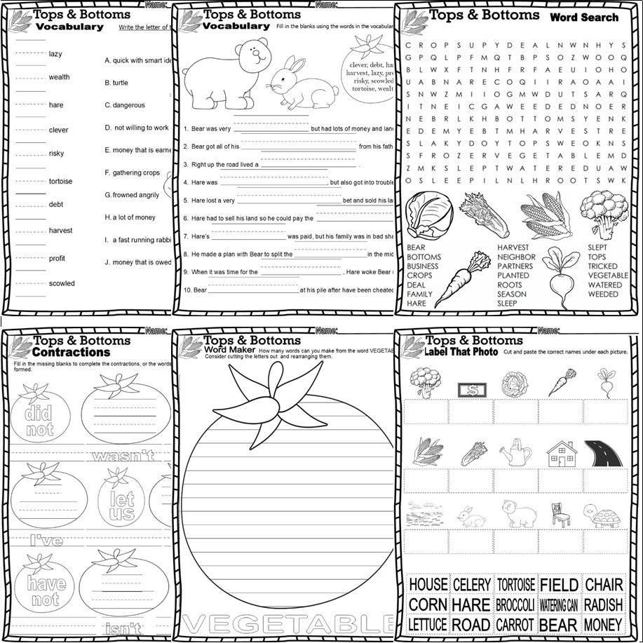 Tops & Bottoms Read Aloud Book Study Companion Reading Comprehension ...