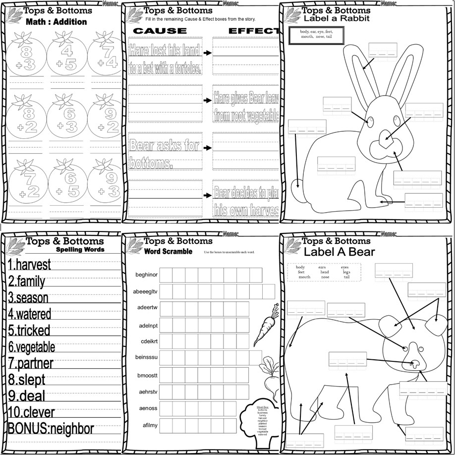 Tops & Bottoms Read Aloud Book Study Companion Reading Comprehension ...