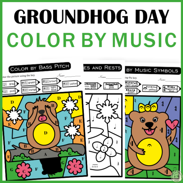 Groundhog Day Music Color by Note Sheets - Made By Teachers