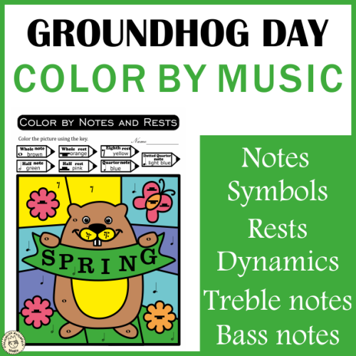 Groundhog Day Music Color by Note Sheets - Made By Teachers