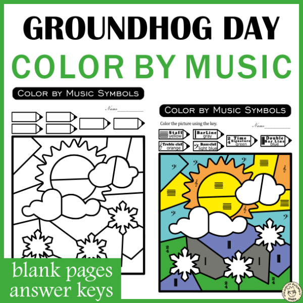 Groundhog Day Music Color by Note Sheets - Made By Teachers