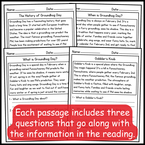 Groundhog Day Reading Comprehension Passages • Groundhog Day Activities ...