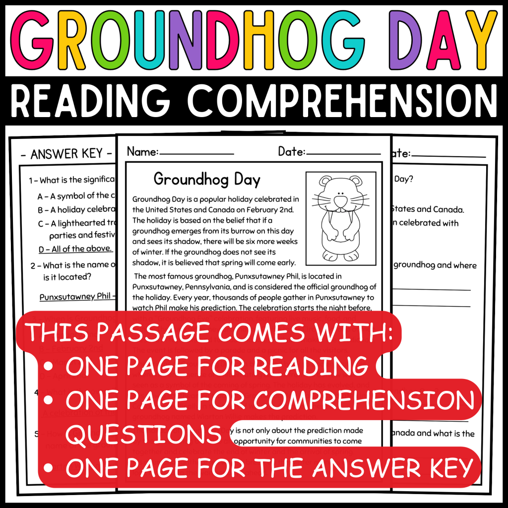Groundhog Day Reading Comprehension Passage and Questions • Groundhog ...