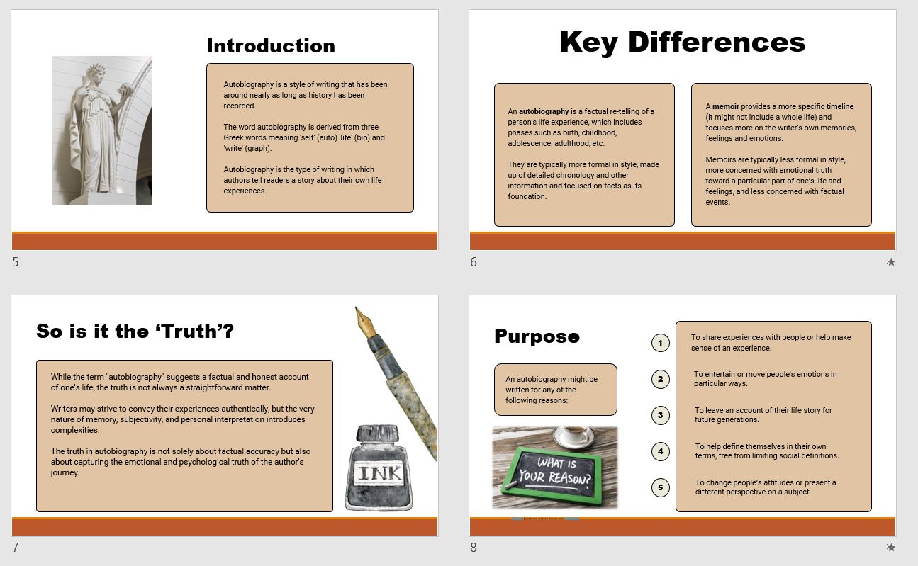 Autobiography Memoir Introduction PowerPoint Presentation with Teacher ...