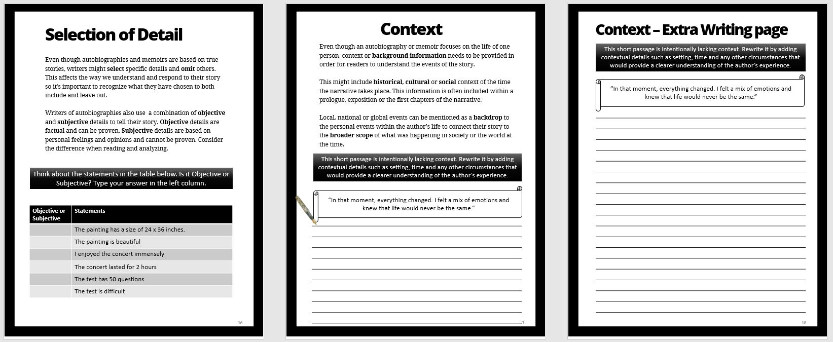 Autobiography Memoir Introduction Workbook for students - Digital and ...