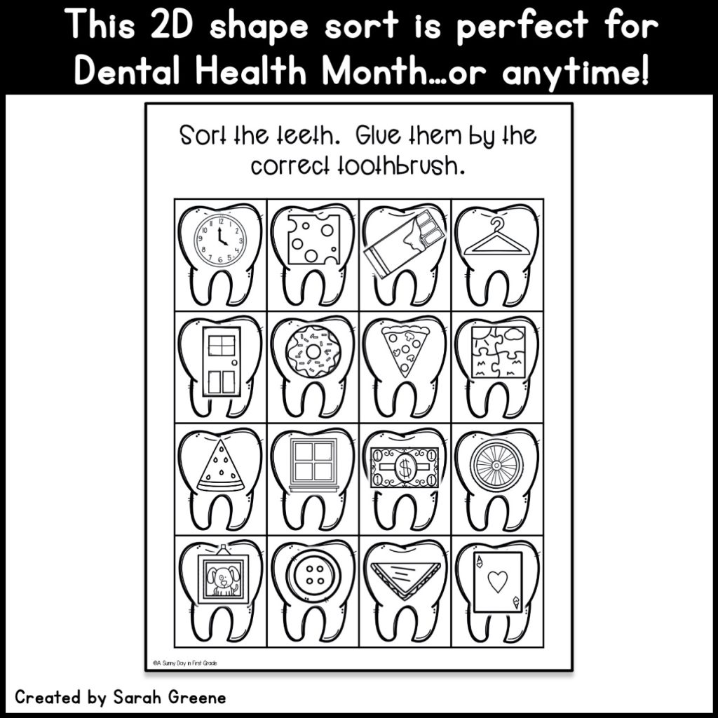 2D Shape Sort Math Craft for Dental Health Month | Made By Teachers